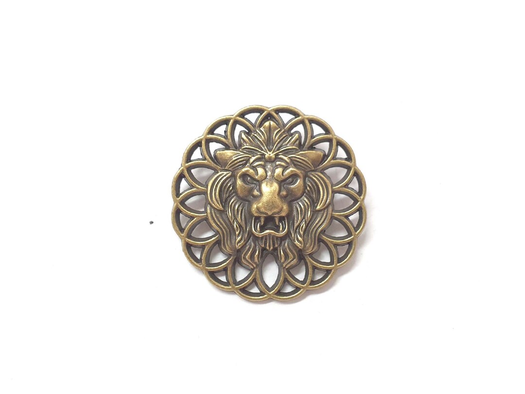 Antique Lion Head Pin Badge. - Etsy