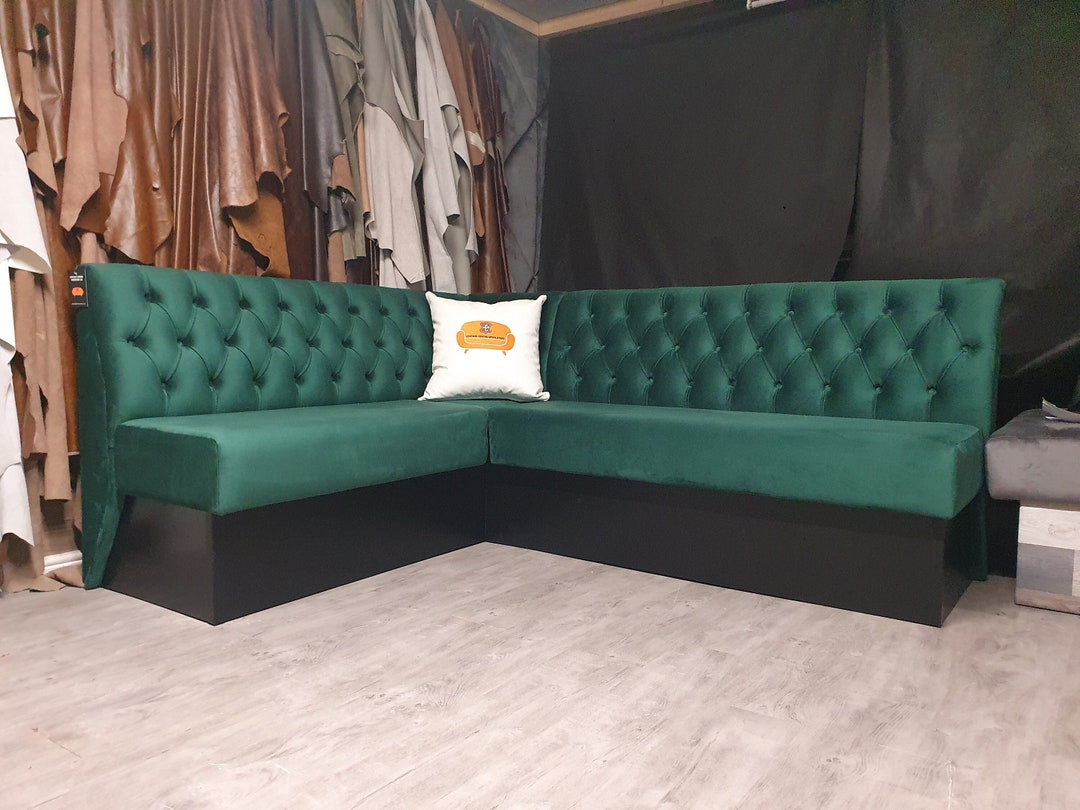 Chesterfield Dining Corner Bench, Emerald Velvet Dining Bench, Modern ...
