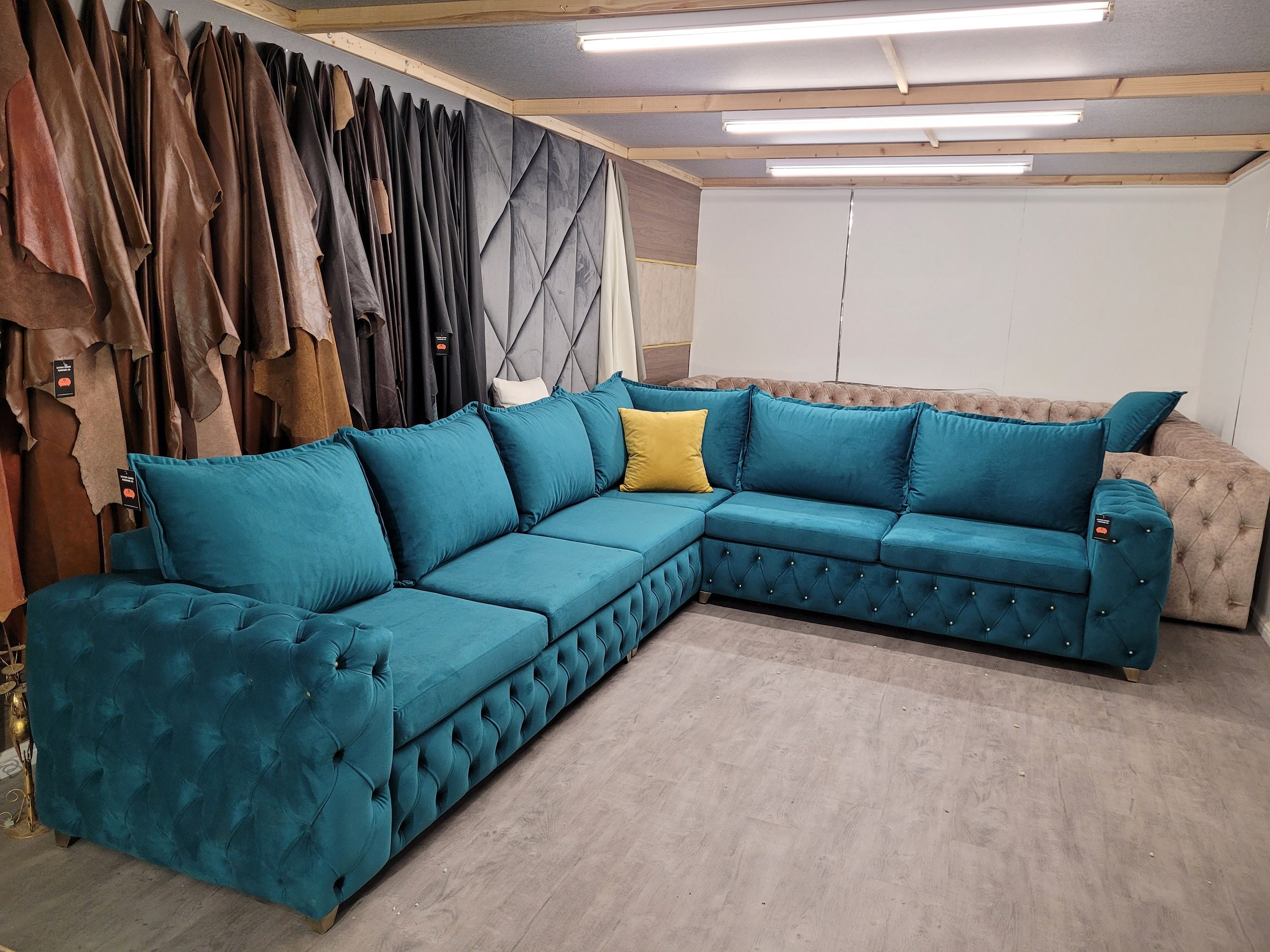 Teal green corner sofa store