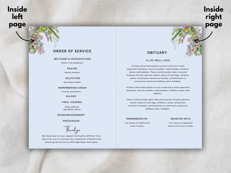 Editable Funeral Program Template | Memorial Service Brochure ...