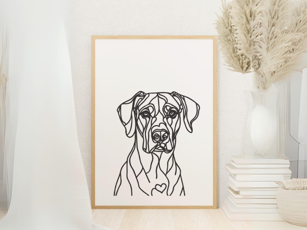 Great Dane Line Art Print – Minimalist Dog Wall Art, Black and White ...