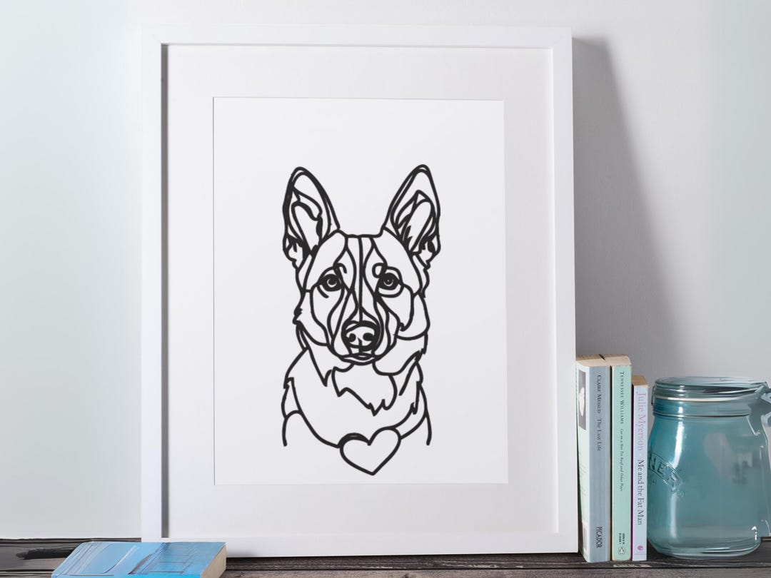 German Shepherd Line Art Print – Minimalist Dog Wall Art, Black and ...