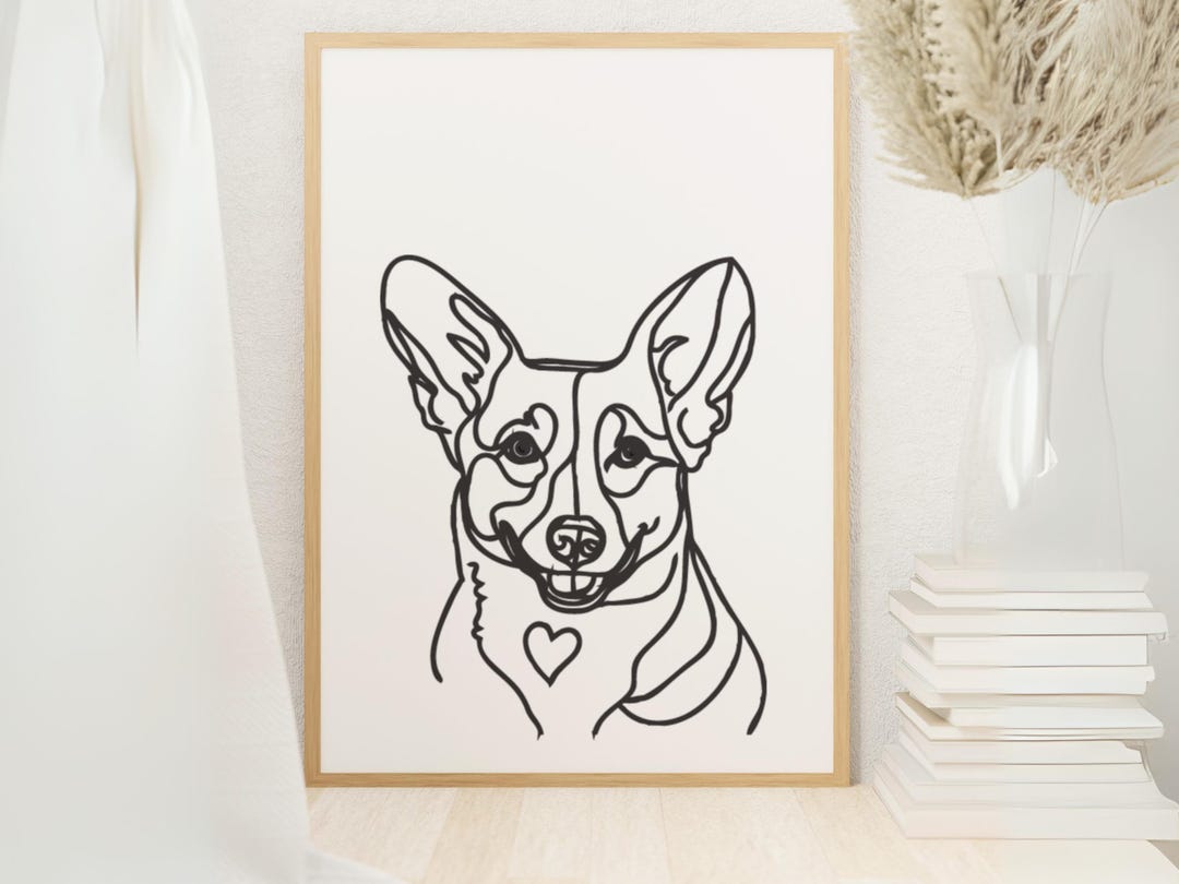 Corgi Line Art Print – Minimalist Dog Wall Art, Black and White Corgi ...
