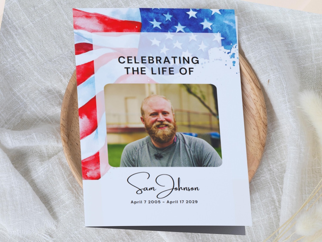 Editable American Funeral Program Template | Military Veteran Funeral ...