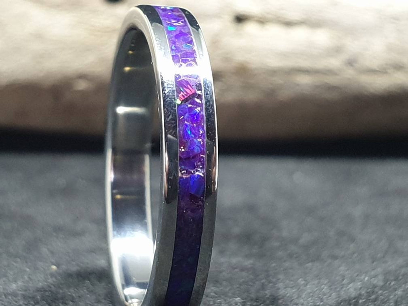 Titanium Purple Opal Glow Ring. Wedding Ring - Etsy UK
