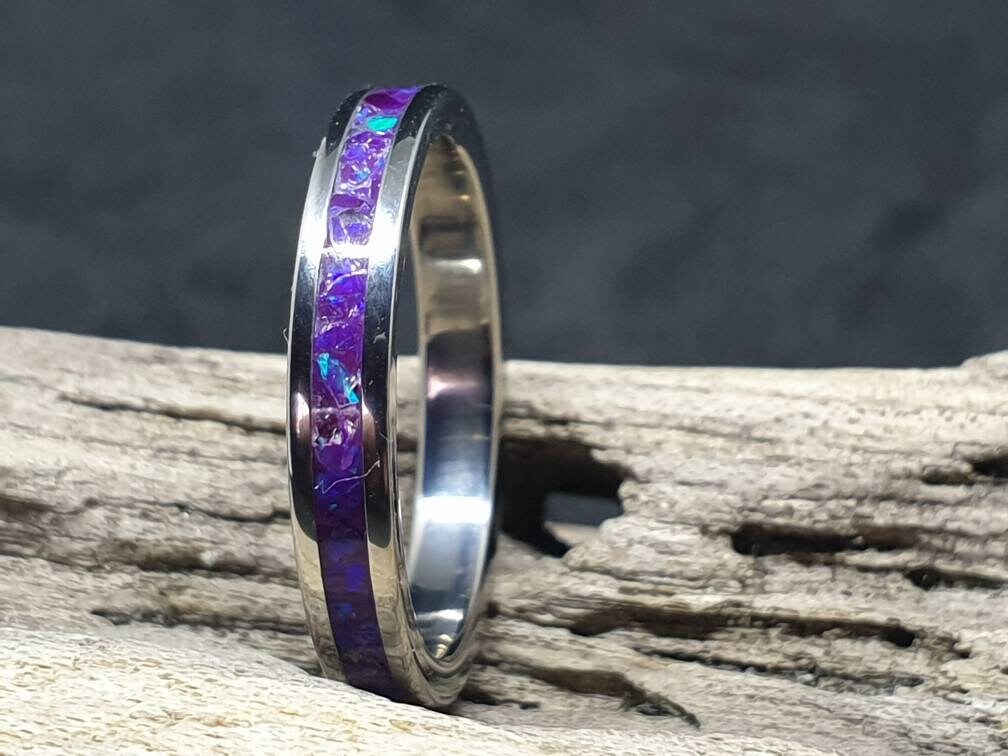 Titanium Purple Opal Glow Ring. Wedding Ring - Etsy UK