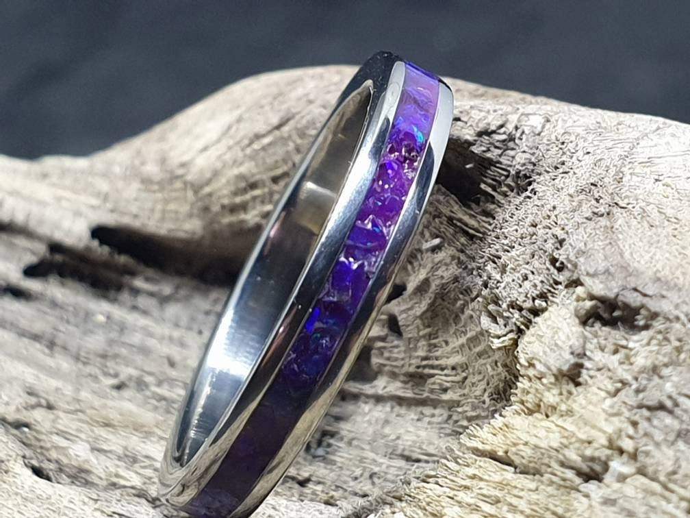 Titanium Purple Opal Glow Ring. Wedding Ring - Etsy UK