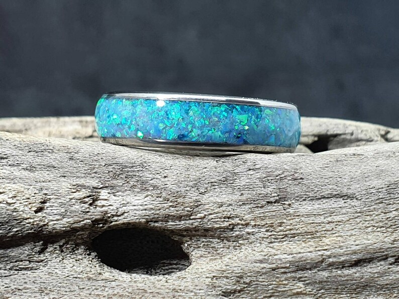 Hand Crafted Titanium Ring With Turquoise Inlay, Opal Inlay Ring, Opal ...