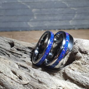 Titanium Wedding Rings With Royal Blue Opal Inlays. Opal Inlay Wedding ...