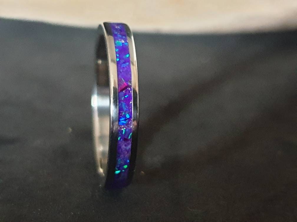 Titanium Purple Opal Glow Ring. Wedding Ring - Etsy UK