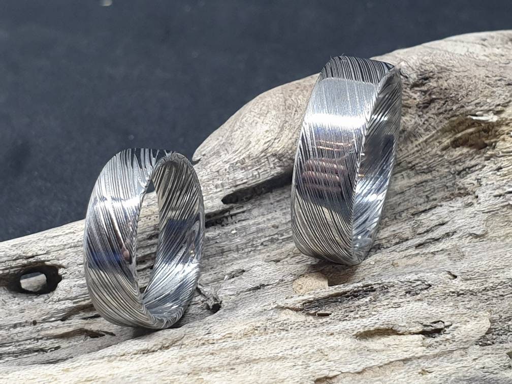 Matching Twist Damascus Steel Wedding Rings, Damascus Wedding Rings ...