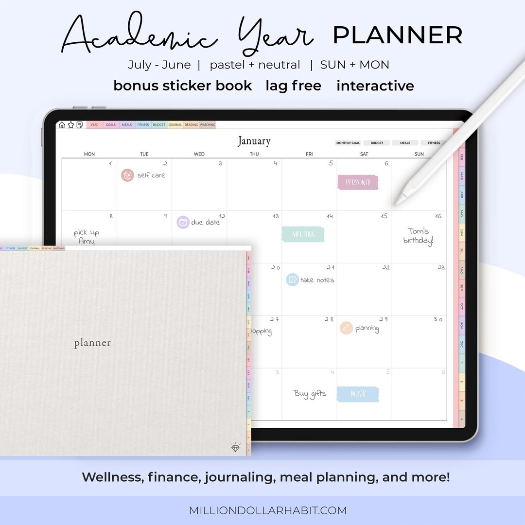 Academic Year Digital Planner for Goodnotes, July June Planner, Digital ...