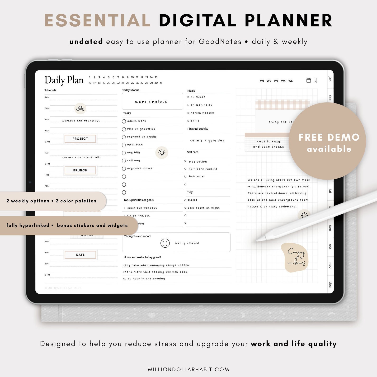 Undated Digital Planner, Goodnotes Notability Planner, Undated iPad ...