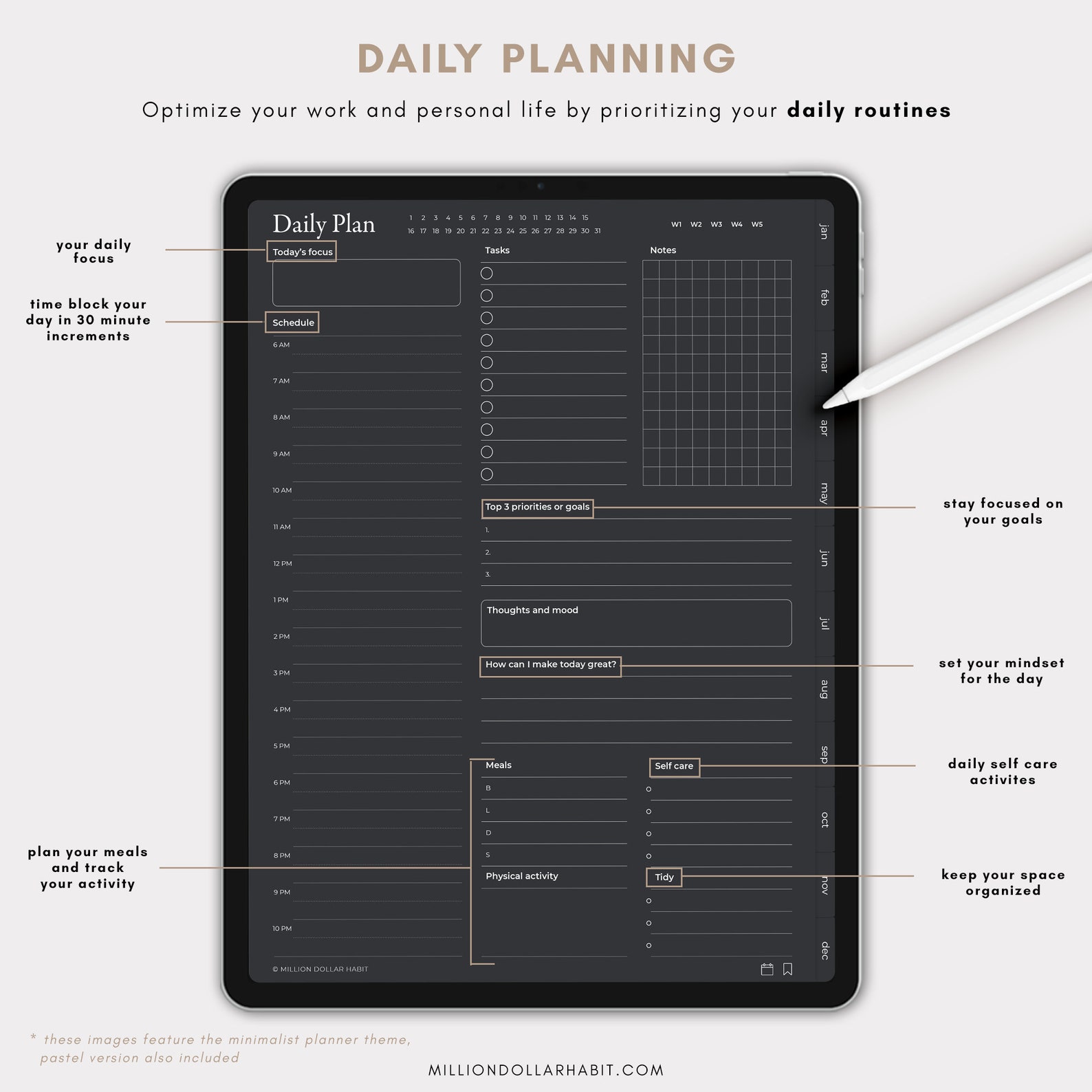 Dark Mode Digital Planner, Goodnotes Planner, Undated iPad Planner ...