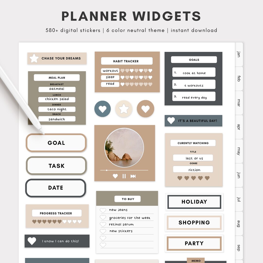 Goodnotes Digital Planner Widgets / Neutral Minimalist Digital Stickers ...