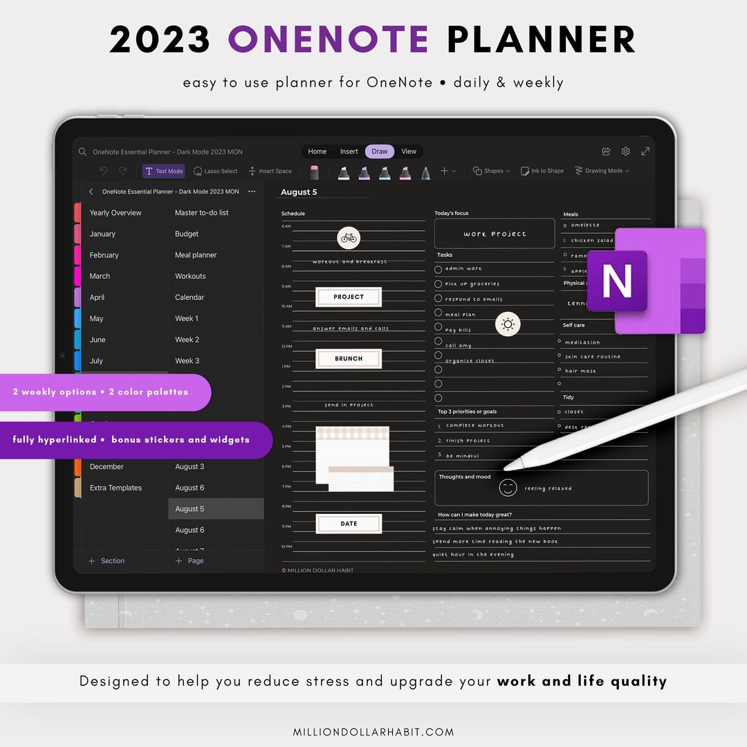 2023 Onenote Dark Mode Digital Planner 2023 Onenote Planner - Etsy UK