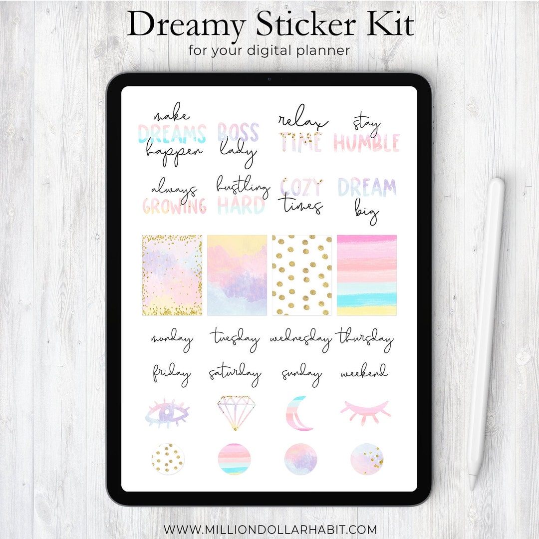 Digital Sticker Kit, Dreamy Planner Digital Sticker Pack, Pastel ...
