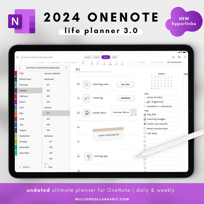 2024 Onenote Digital Planner, 2024 Onenote Planner, Android Windows ...