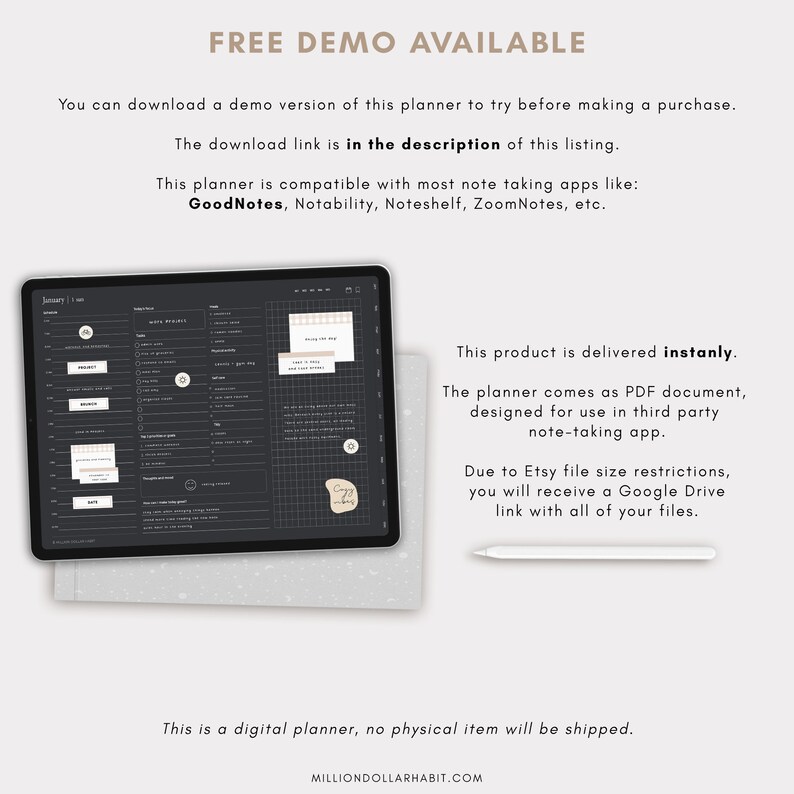 2023 Dark Mode Digital Planner Landscape Digital Goodnotes - Etsy