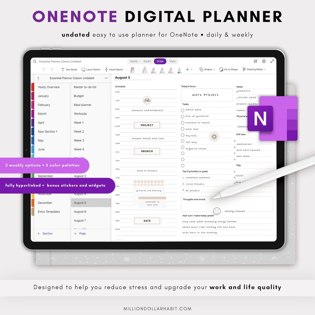 Onenote Digital Planner, Undated Onenote Planner, Android Windows ...