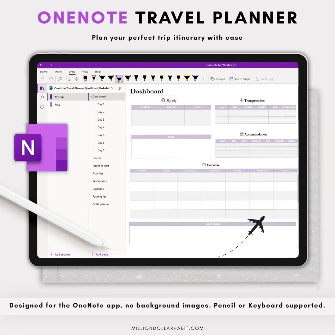 Onenote Travel Planner Template, Daily Organizer, Expense Tracker ...
