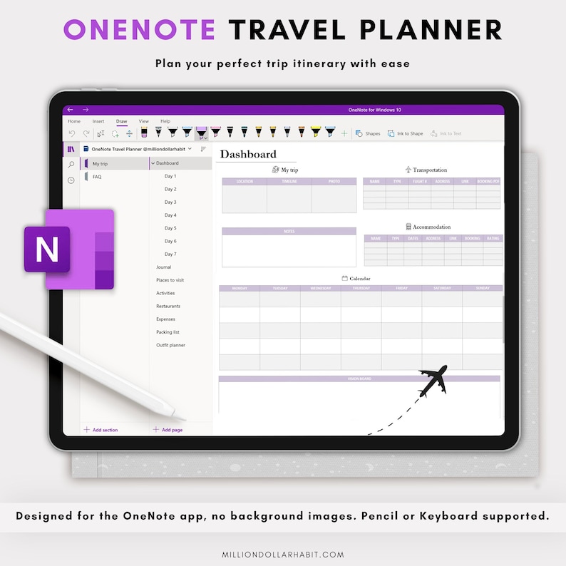 Onenote Travel Planner Template, Daily Organizer, Expense Tracker ...