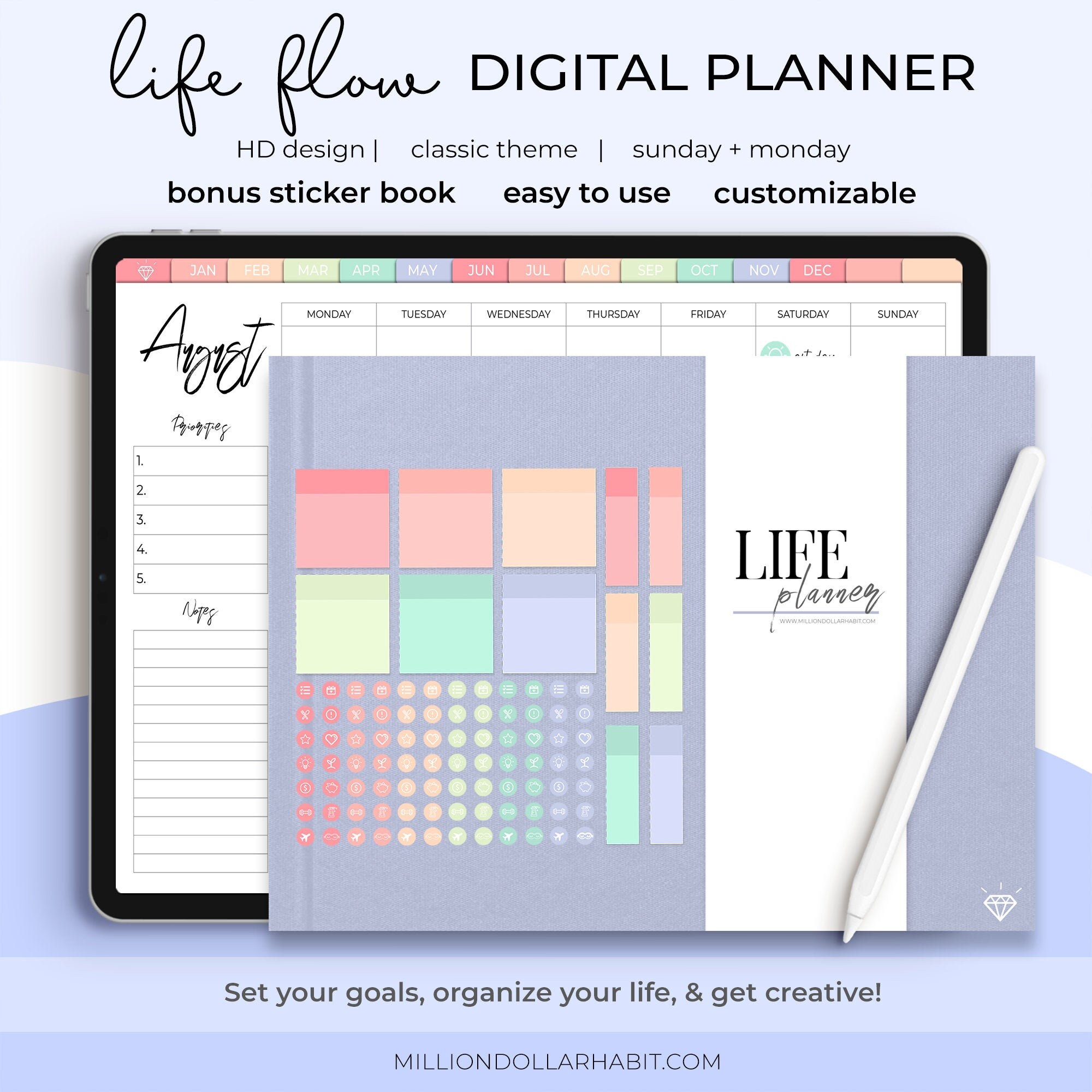 Calendars & Planners Paper & Party Supplies Digital Planner Undated ...