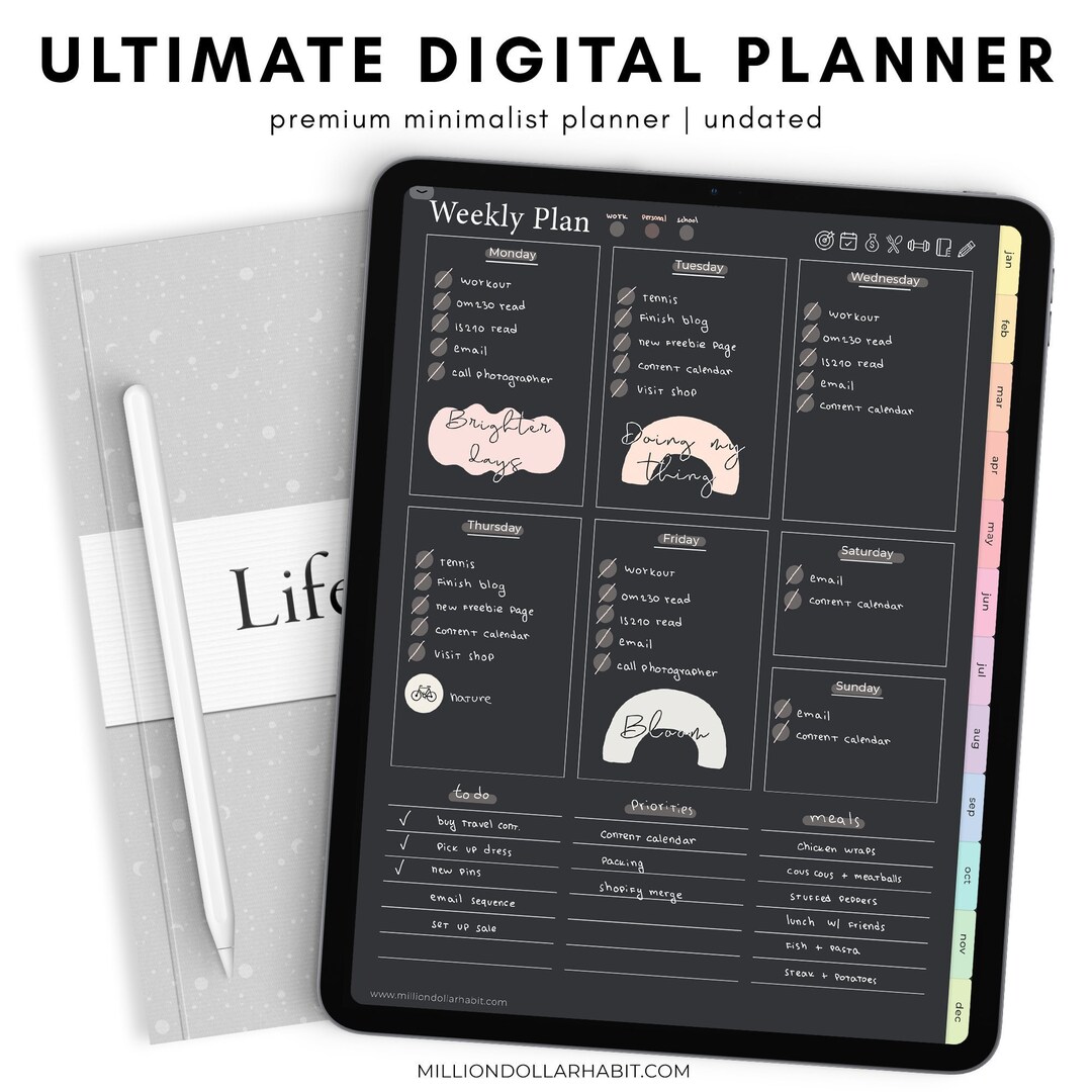Dark Mode Digital Planner Undated Dark Mode Goodnotes - Etsy