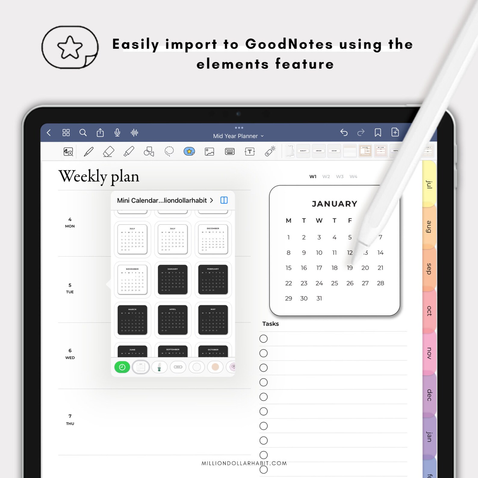 2024 Monthly Calendar Sticker, Digital Planner Dates, Mini Monthly ...