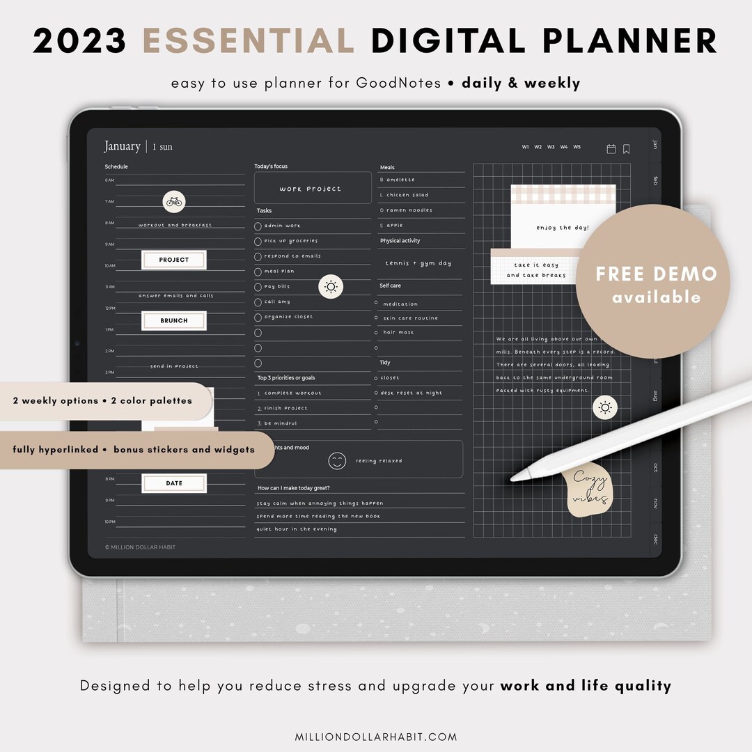 2023 Dark Mode Digital Planner Landscape Digital Goodnotes - Etsy