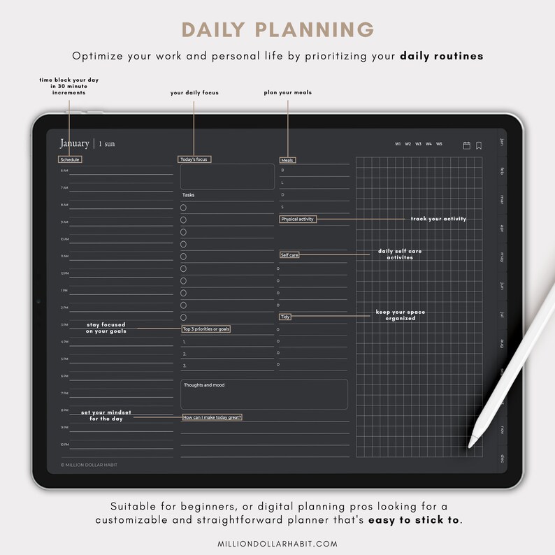 2023 Dark Mode Digital Planner Landscape Digital Goodnotes - Etsy