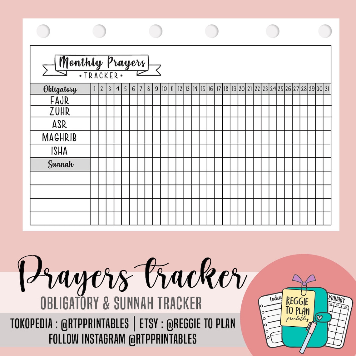 Islamic Monthly Prayers Tracker Etsy