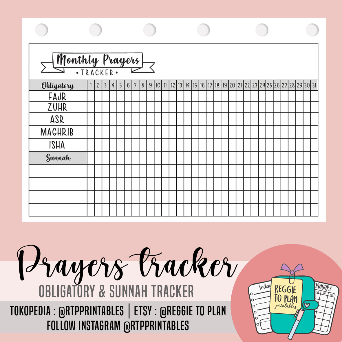Islamic Monthly Prayers Tracker - Etsy