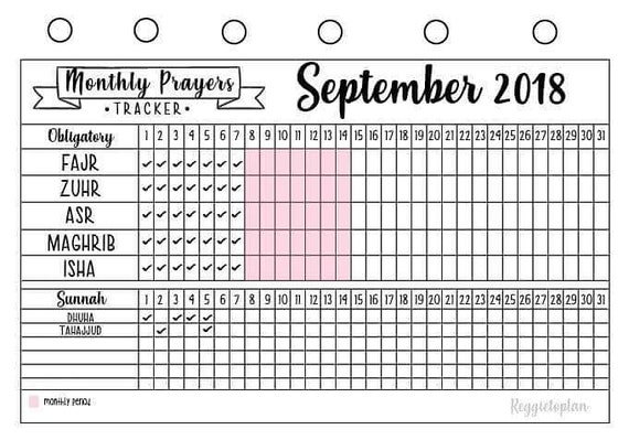 Islamic Monthly Prayers Tracker | Etsy
