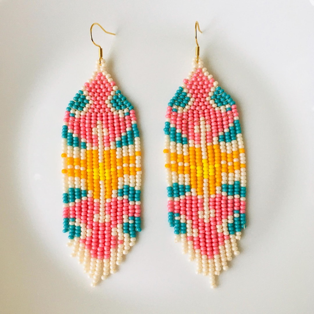 Bohemian Seed Bead Earrings, Colorful Fringe Earrings, Ethnic Statement ...