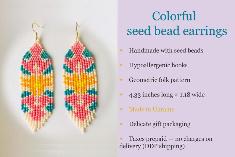 Bohemian Seed Bead Earrings, Colorful Fringe Earrings, Ethnic Statement ...