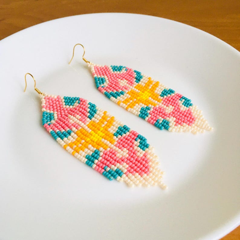 Bohemian Seed Bead Earrings, Colorful Fringe Earrings, Ethnic Statement ...