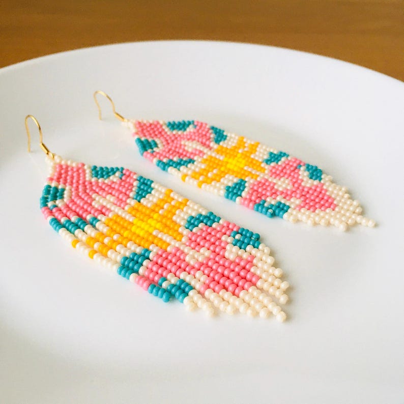 Bohemian Seed Bead Earrings, Colorful Fringe Earrings, Ethnic Statement ...