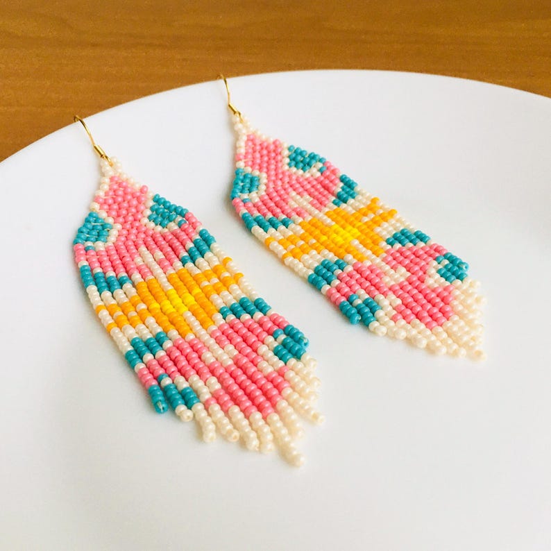 Bohemian Seed Bead Earrings, Colorful Fringe Earrings, Ethnic Statement ...