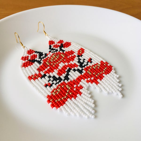 Beaded Ethnic Floral Ukrainian Earrings - Etsy
