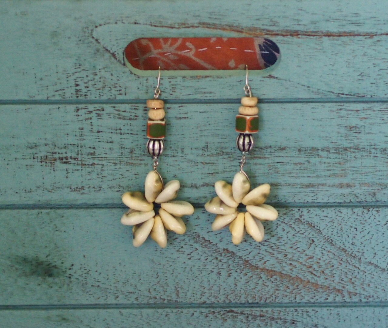 Bohemian Sea Gypsy Cowrie Shell Flower Dangle Drop Earrings - Etsy