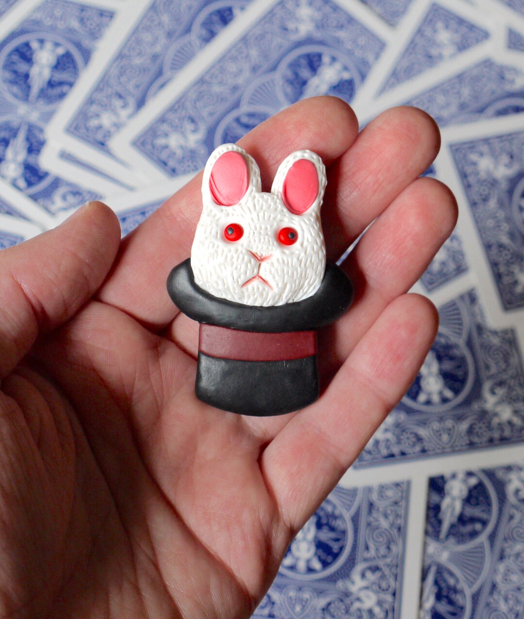Magician Rabbit Brooch - Polymer Clay Brooch Pin, Magic Top Hat, White ...