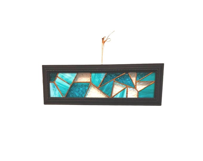 Modern Mosaic Stained Glass Window, Turquoise and Clear Glass Window ...