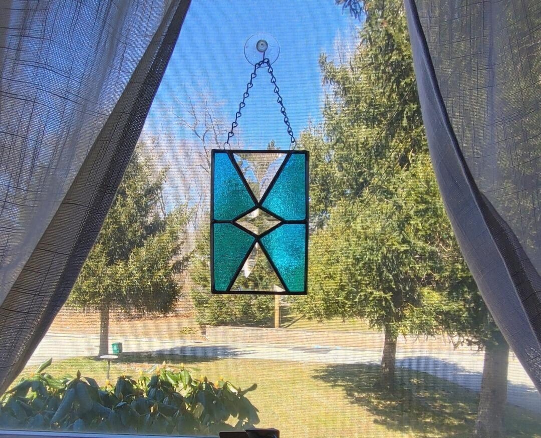 Small Stained Glass, Window Hanging, Suncatcher, Blue Glass, Bevel ...