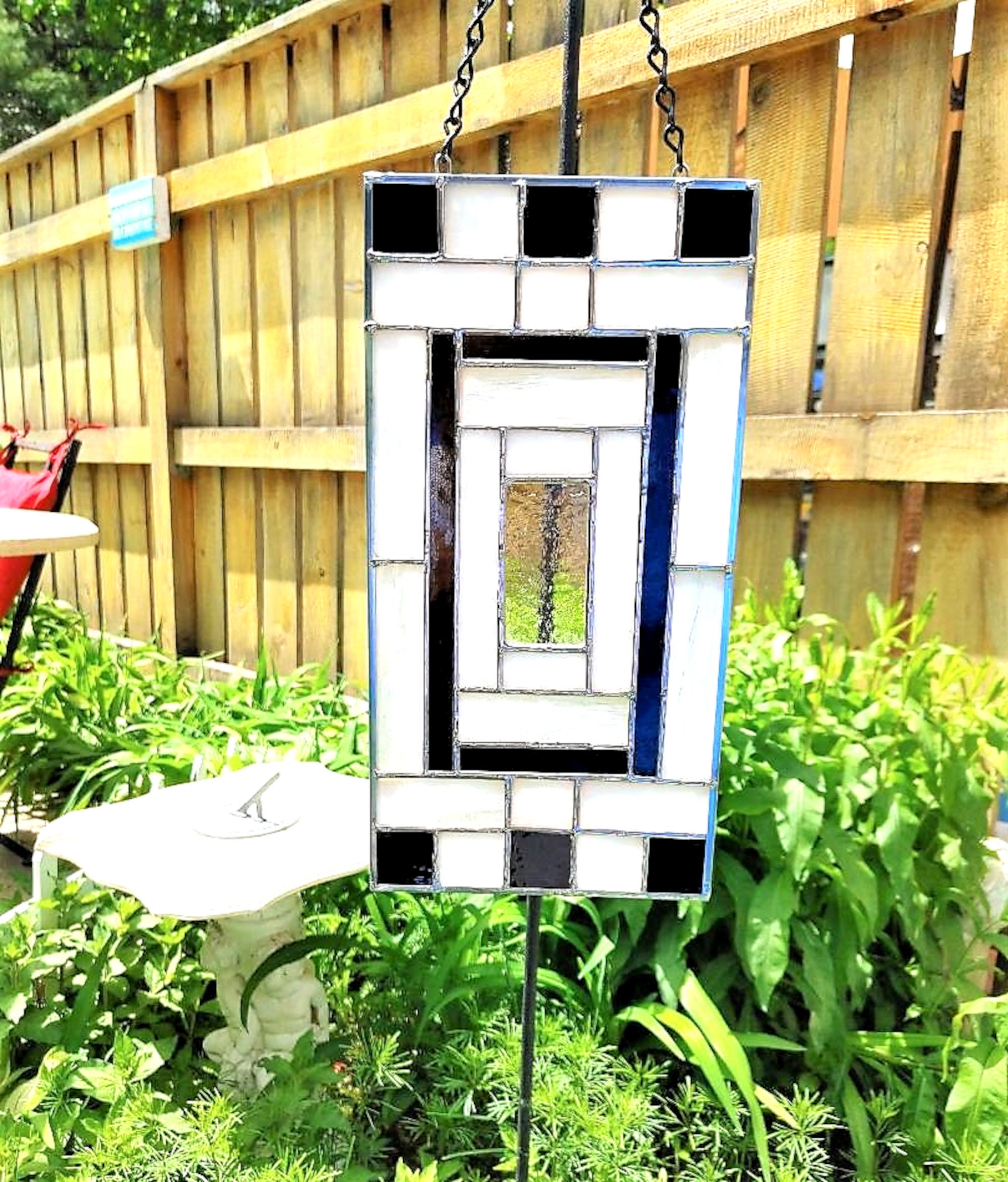 Stained Glass Window Geometric Glass Art Wall Decor Black - Etsy