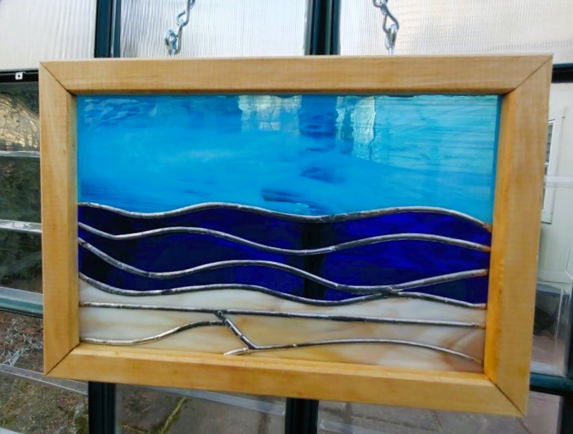 Stained Glass Window Hanging Ocean Stained Glass Panel - Etsy