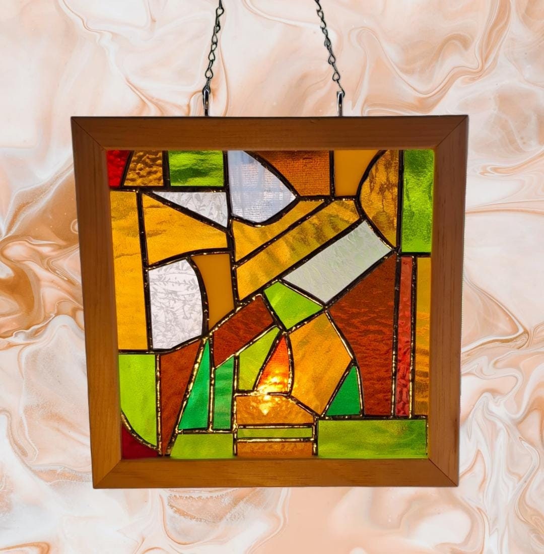 Stained Glass Window, Autumn Colored Glass, Green, Yellow, Orange Glass ...