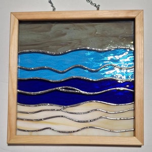 Stained Glass Window, Ocean Beach Theme, Beautiful Blue Glass, Window ...