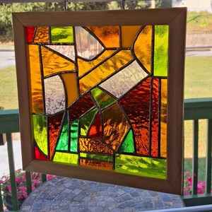 Stained Glass Window, Autumn Colored Glass, Green, Yellow, Orange Glass ...