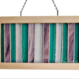 Stained Glass Window, Turquoise, Purple and Clear Glass, Window Hanging ...
